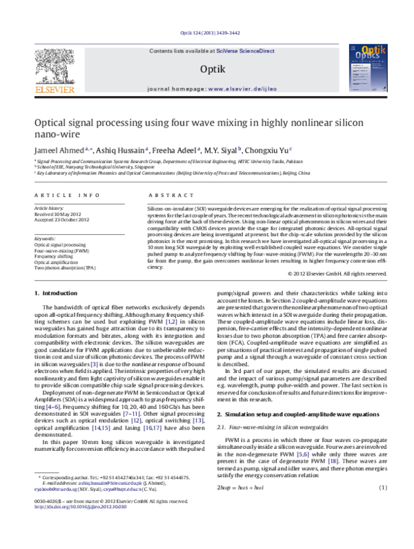 Pdf Optical Signal Processing Using Four Wave Mixing In Highly