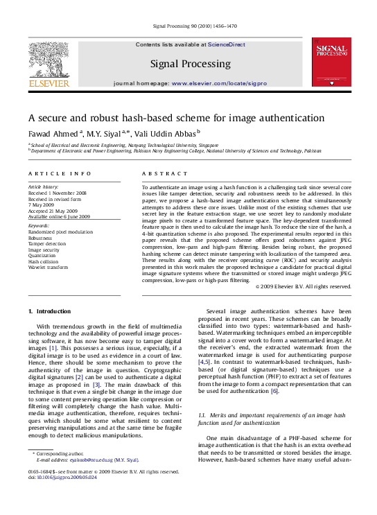 (PDF) A secure and robust hash-based scheme for image authentication