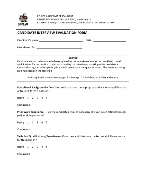 (PDF) CANDIDATE INTERVIEW EVALUATION FORM