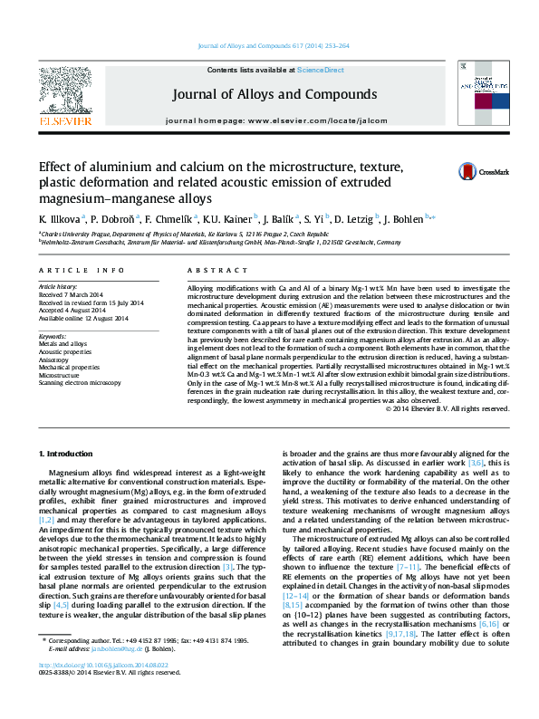 (PDF) Effect of aluminium and calcium on the microstructure, texture, plastic deformation and ...