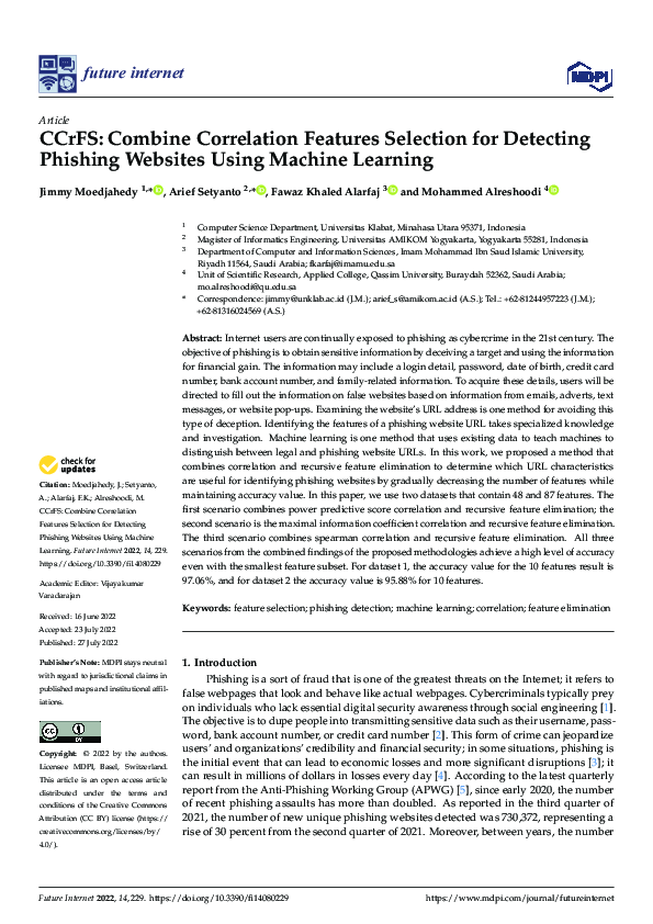 Pdf Ccrfs Combine Correlation Features Selection For Detecting