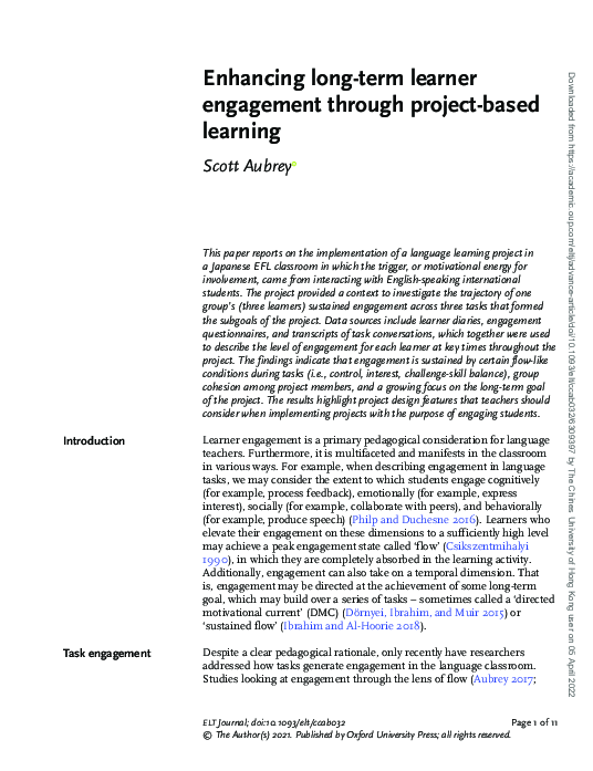 (PDF) Enhancing long-term learner engagement through project-based learning