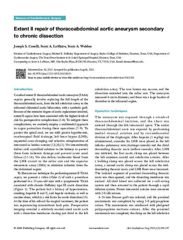 (PDF) Extent II repair of thoracoabdominal aortic aneurysm secondary to ...