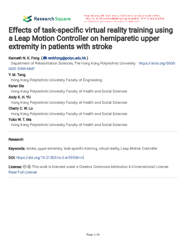 (PDF) Effects of Task-Specific Virtual Reality Training Using a Leap Motion Controller on ...