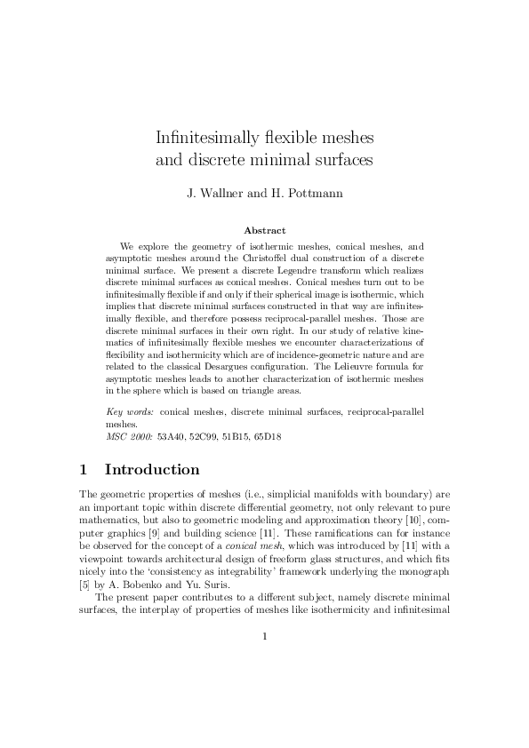 (PDF) Infinitesimally flexible meshes and discrete minimal surfaces