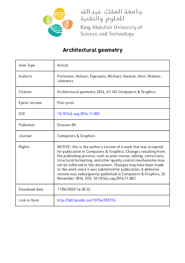 (PDF) Architectural geometry