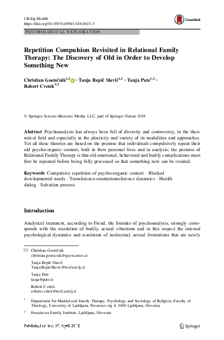 (PDF) Repetition Compulsion Revisited in Relational Family Therapy: The ...