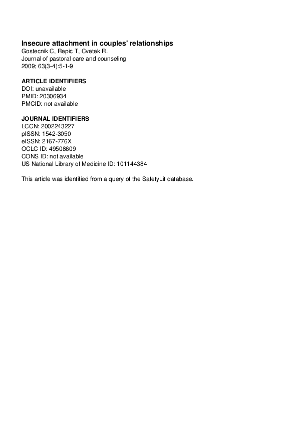 (PDF) Insecure Attachment in Couples' Relationships