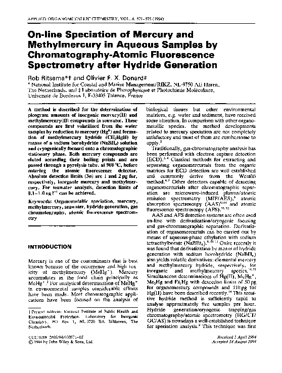 Pdf On Line Speciation Of Mercury And Methylmercury In Aqueous