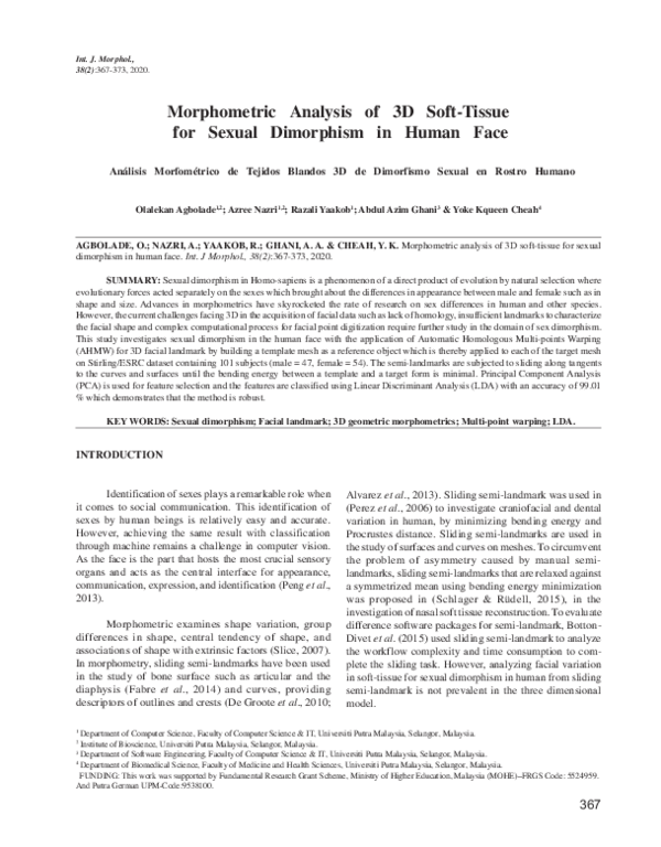 (PDF) Morphometric Analysis of 3D Soft-Tissue for Sexual Dimorphism in ...