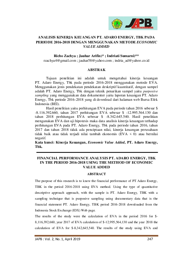 (PDF) Analisis Kinerja Keuangan Pt. Adaro Energy, TBK Pada Periode 2016-2018 Dengan Menggunakan ...