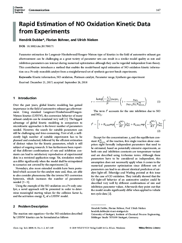 (PDF) Rapid Estimation of NO Oxidation Kinetic Data from Experiments