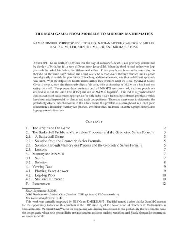 (PDF) The M&M Game: From Morsels to Modern Mathematics