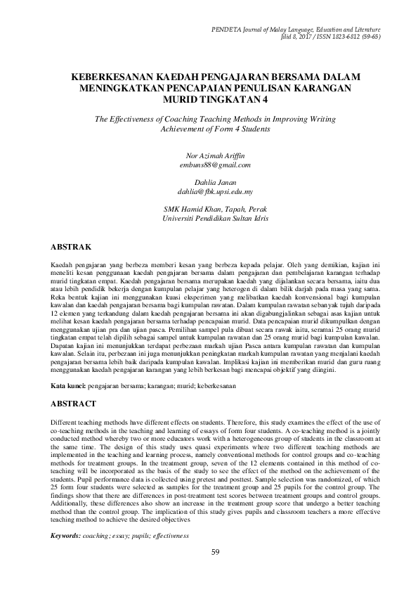 (PDF) Keberkesanan Kaedah Pengajaran Bersama Dalam Meningkatkan ...