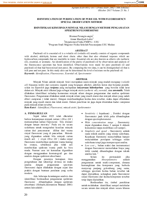 (PDF) Identifikasi Kemurnian Minyak Nilam Dengan Metode Pengamatan ...