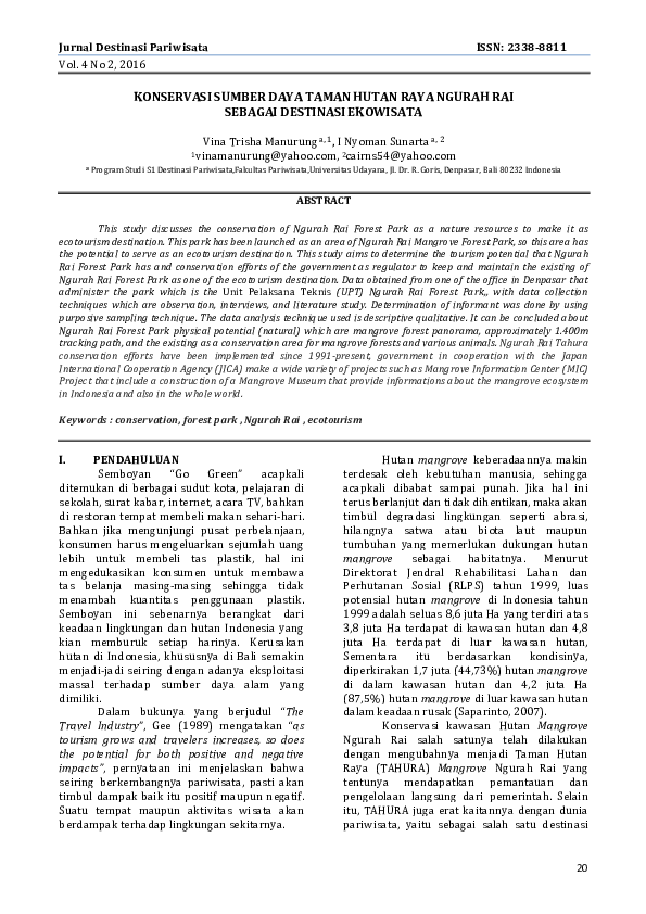 (PDF) Konservasi Sumber Daya Taman Hutan Raya Ngurah Rai Sebagai ...