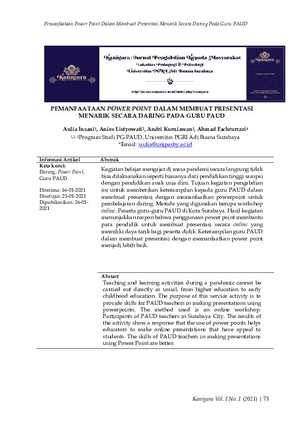 (PDF) Pemanfaataan Power Point Dalam Membuat Presentasi Menarik Secara Daring Pada Guru PAUD