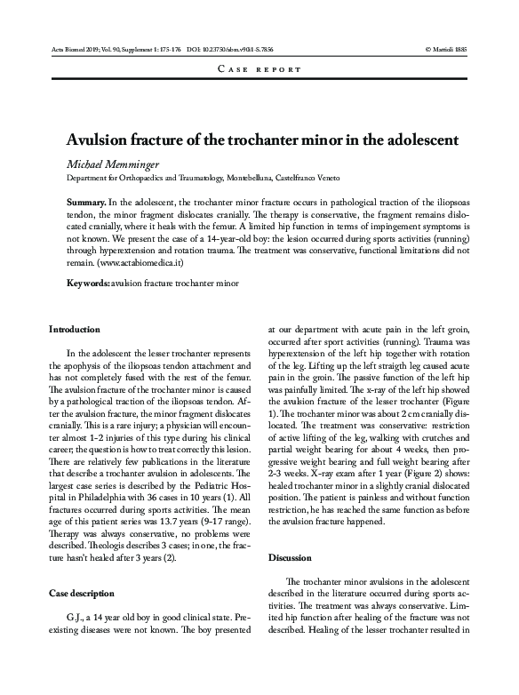 (PDF) Avulsion fracture of the trochanter minor in the adolescent