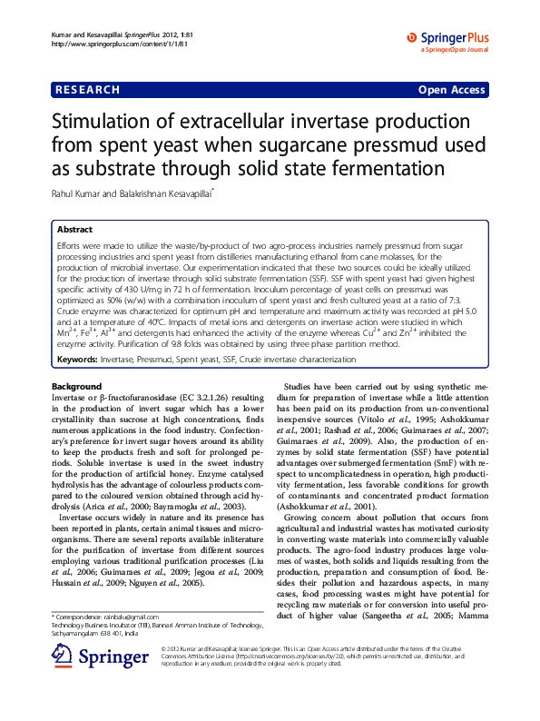 (PDF) Stimulation of extracellular invertase production from spent ...