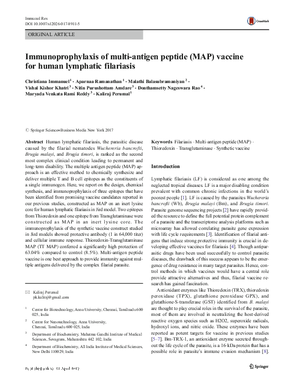 (PDF) Immunoprophylaxis of multi-antigen peptide (MAP) vaccine for ...