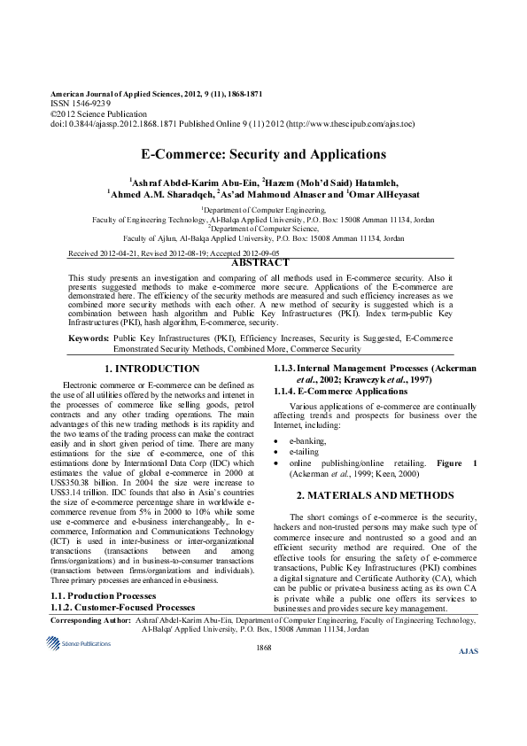 (PDF) E-Commerce: Security and Applications