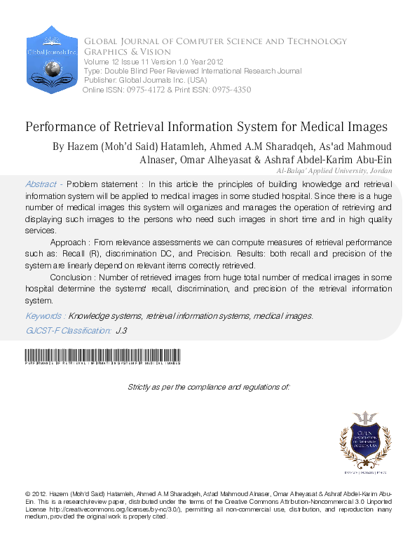 (PDF) Performance of Retrieval Information System for Medical Images
