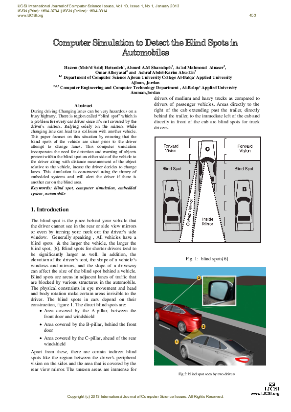 (PDF) Computer Simulation to Detect the Blind Spots in Automobiles