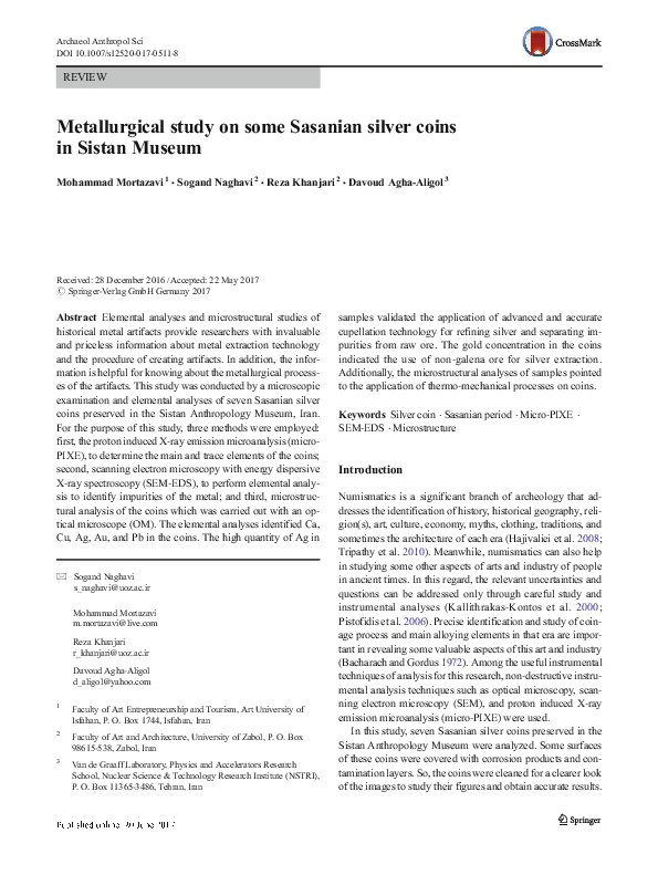 (PDF) Metallurgical study on some Sasanian silver coins in Sistan Museum