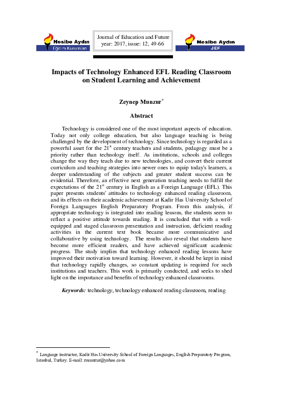 (PDF) Impacts of Technology Enhanced EFL Reading Classroom on Student Learning and Achievement