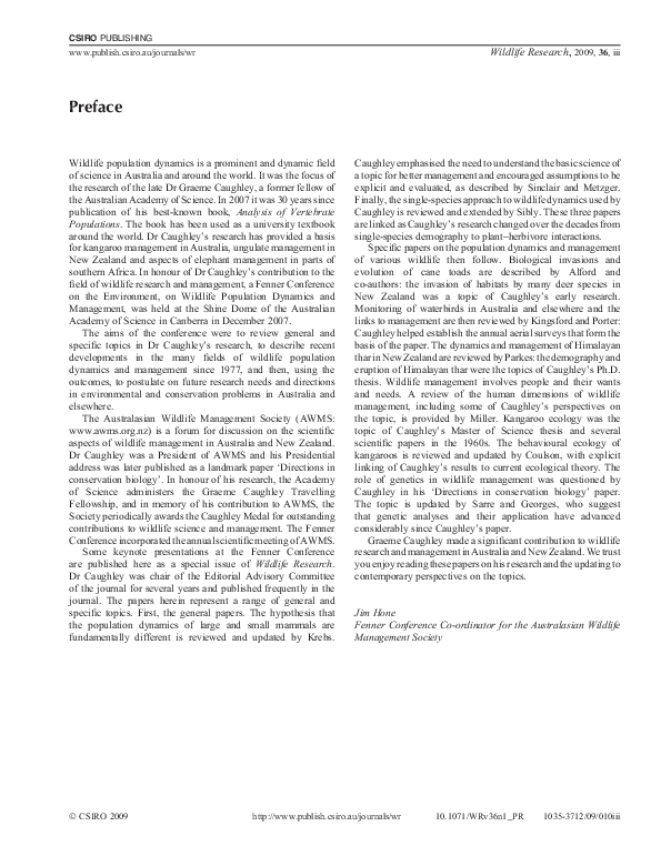 (PDF) Preface to Wildlife Population Dynamics and Management