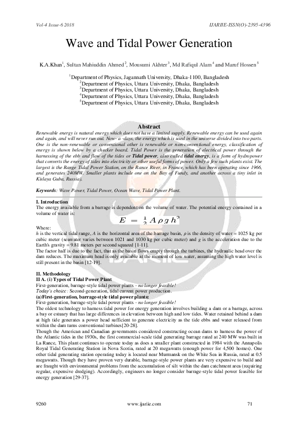 (PDF) Wave and Tidal Power Generation