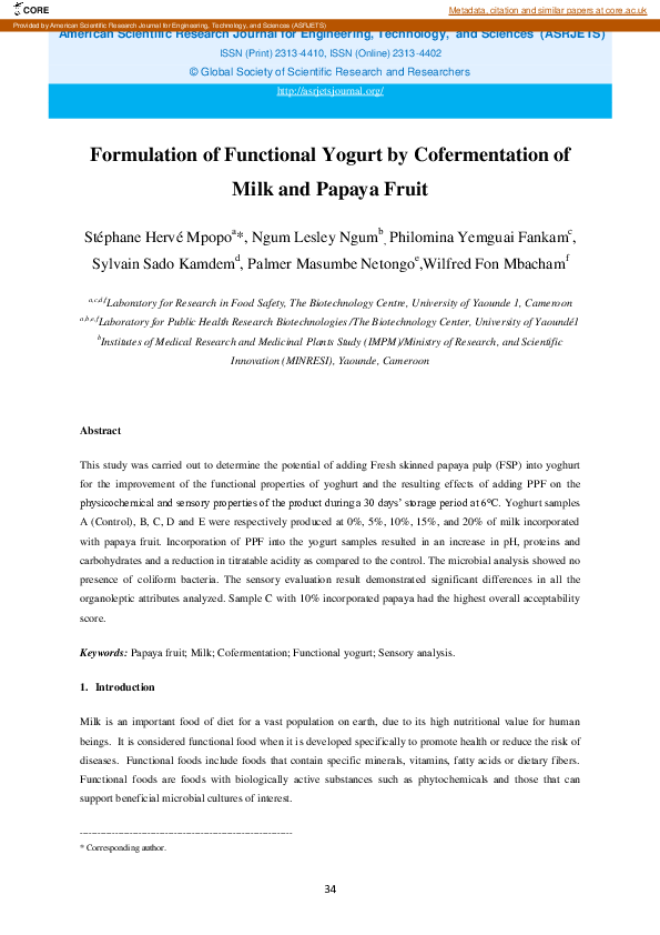 (PDF) Formulation of Functional Yogurt by Cofermentation of Milk and ...