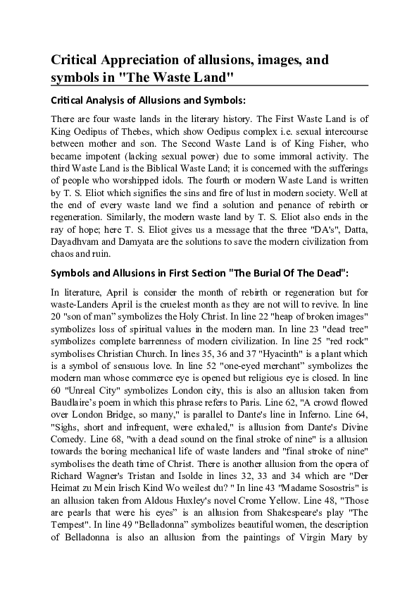 (DOC) Critical Appreciation of allusions, images, and symbols in "The ...