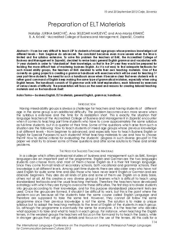 (PDF) Preparation of ELT Materials | Natalija Jurina Babović - Academia.edu