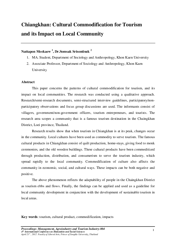(PDF) Chiangkhan: Cultural Commodification for Tourism and its Impact ...