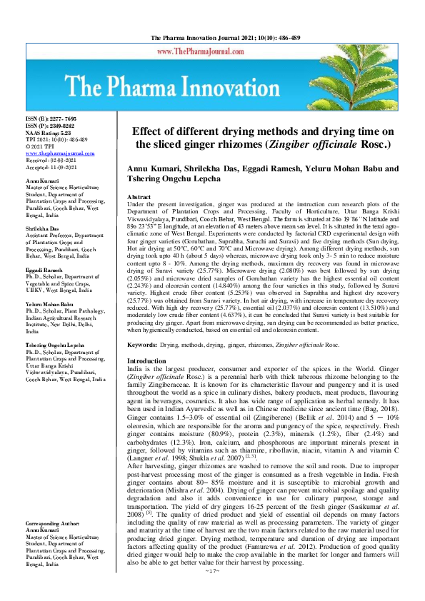 (PDF) Effect of different drying methods and drying time on the sliced ginger rhizomes (Zingiber ...