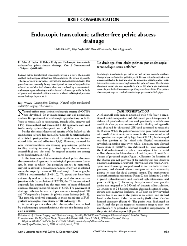 Pdf Endoscopic Transcolonic Catheter Free Pelvic Abscess Drainage