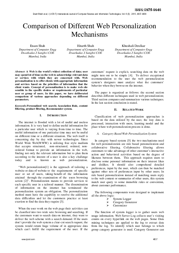 (PDF) Comparative Analysis of Web Personalization Methods