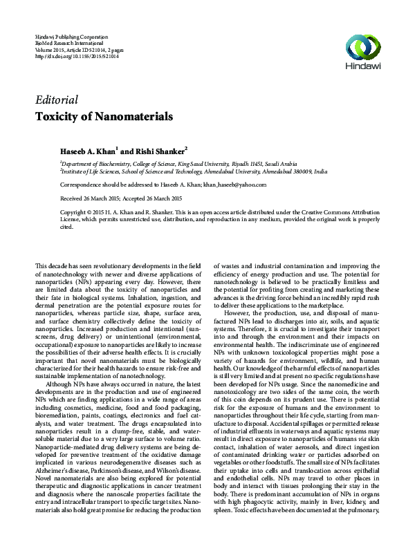 (PDF) Toxicity of Nanomaterials