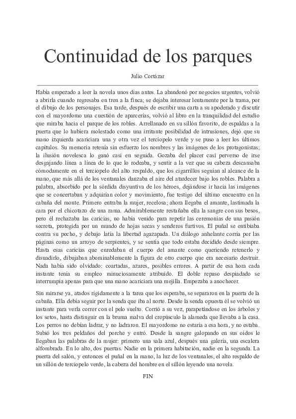 (PDF) Continuidad de los parques - Julio Cortazar