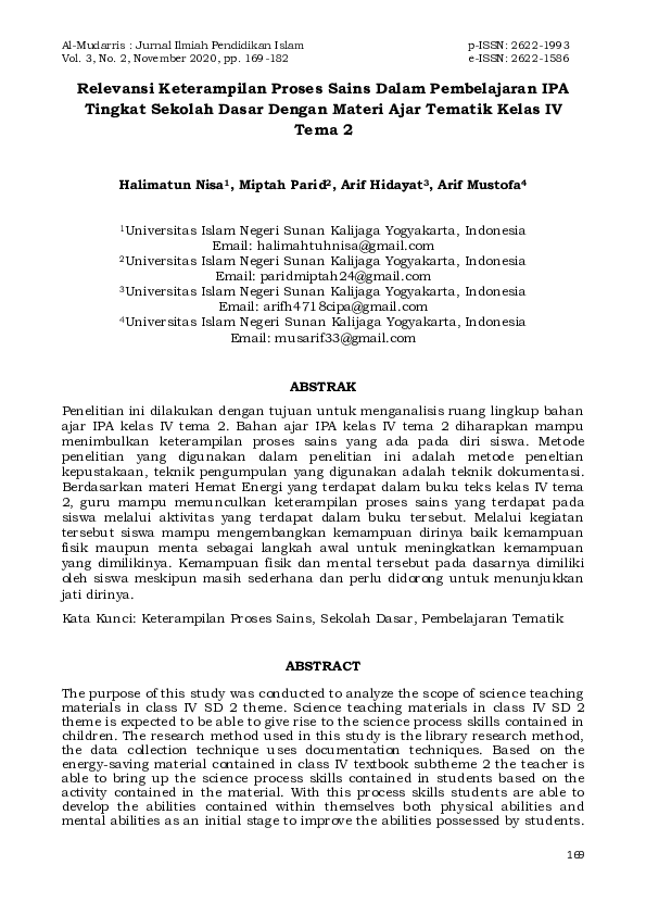 (PDF) Relevansi Keterampilan Proses Sains Dalam Pembelajaran IPA Tingkat Sekolah Dasar Dengan ...