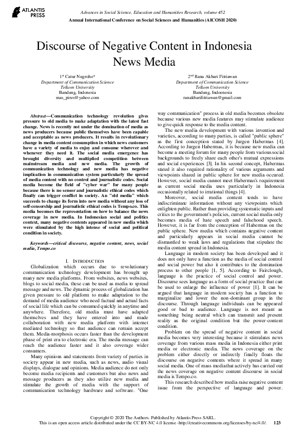 (PDF) Discourse of Negative Content in Indonesia News Media