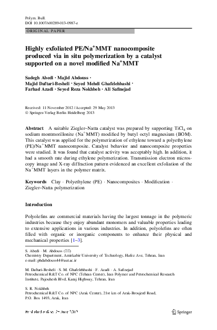 (PDF) Highly exfoliated PE/Na+MMT nanocomposite produced via in situ ...