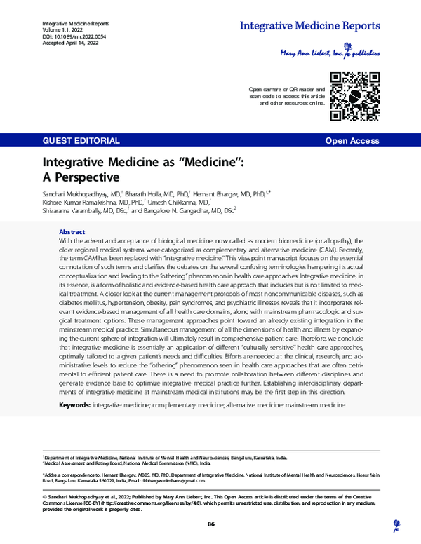 (PDF) Integrative Medicine as “Medicine”: A Perspective