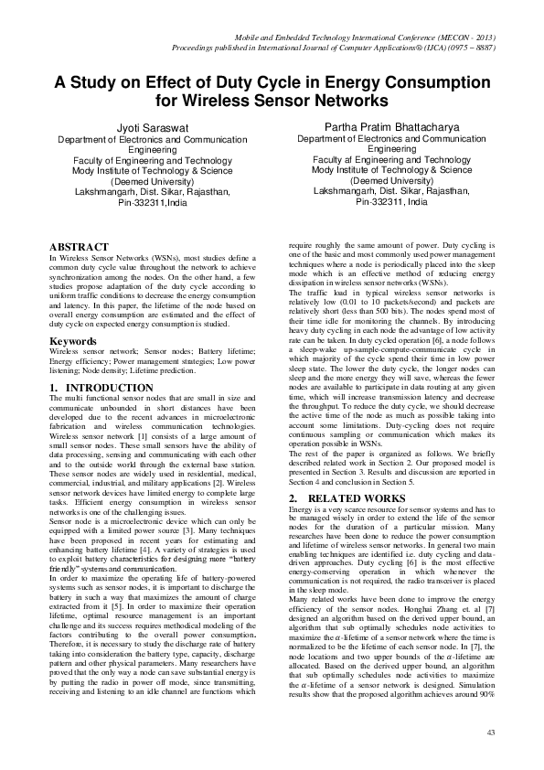 (PDF) A Study on Effect of Duty Cycle in Energy Consumption for ...