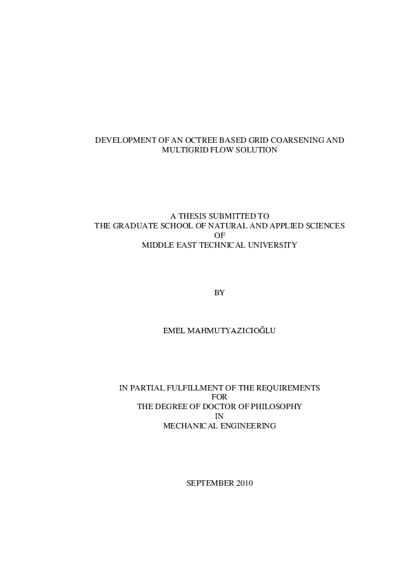 Pdf Development Of An Octree Based Grid Coarsening And Multigrid Flow Solution Emel