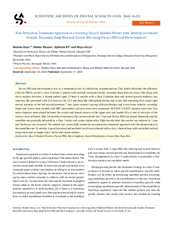 (PDF) Non-Extraction Treatment Approach in a Growing Class II Skeletal ...