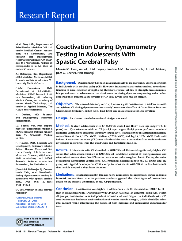 (PDF) Coactivation During Dynamometry Testing in Adolescents With ...