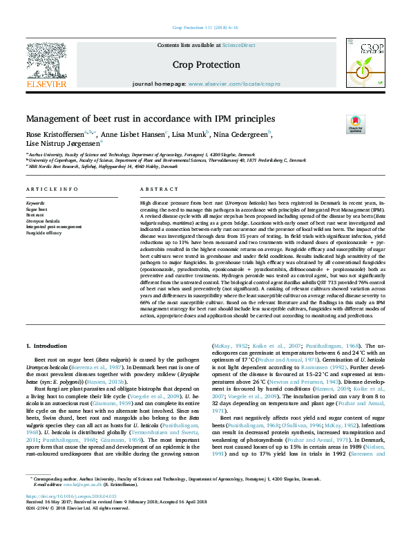 (PDF) Management of beet rust in accordance with IPM principles