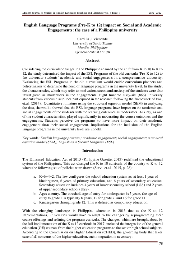 (PDF) English Language Programs (Pre-K to 12) impact on Social and ...